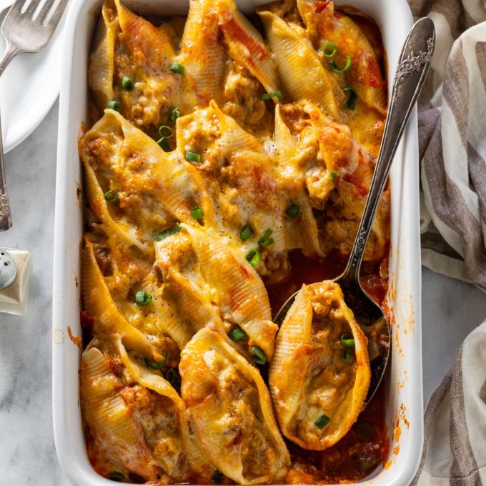 Cheesy Taco Stuffed Shells • Baked by Rachel